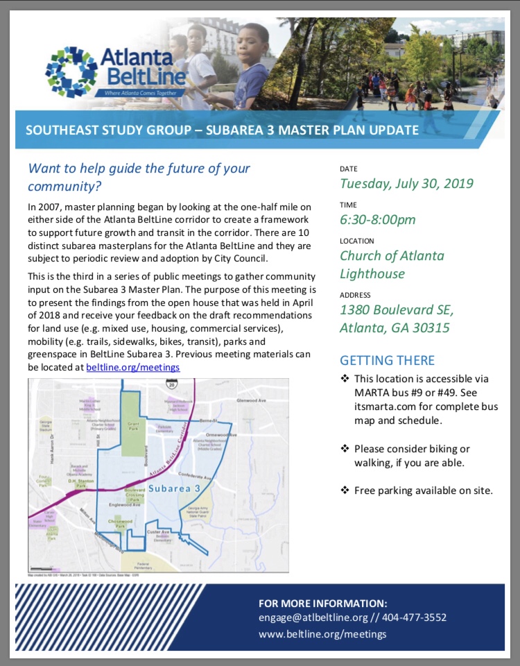 BeltLine Public Meeting – Southeast Study Group: Subarea 3 Master Plan ...