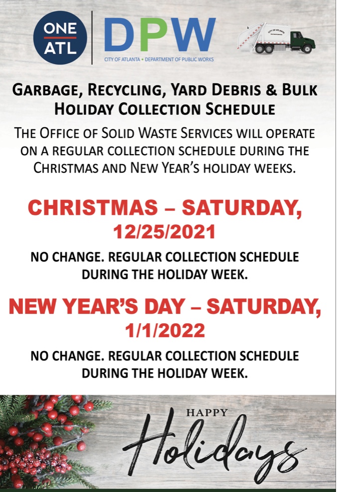 Holiday Solid Waste Collection Schedule – NPU-W – City of Atlanta